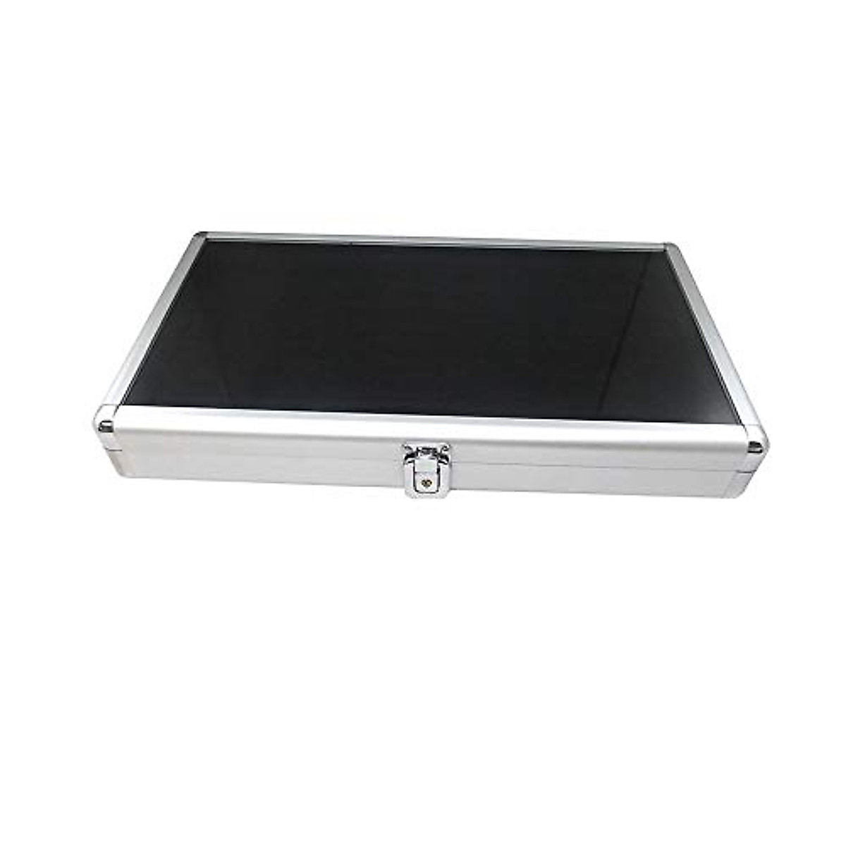 N'icePackaging 1 Qty Deluxe Locking Silver Metal Jewelry Display Case w/Buckle Clasp 2 1/4" Deep w/Glass Top - Key & Black Velcro Pad included