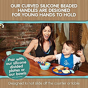 Chewbeads - Toddler Utensils Set - 4 Piece Baby, Kid or Toddler Silverware Set - Toddler Forks and Spoons Flatware - 100% Safe, BPA Free & Phthalate Free (Blue/Grey)