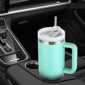 JOZELNK 40oz Tumbler with Handle, Insulated Big Mug wtih Straw and Lid, Stainless Steel Double Wall Vacuum Iced Coffee Cup (Eucalyptus)