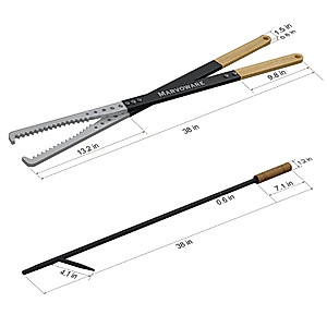 Heavy Duty Fire Tong and Fire Poker Set with Wood Insulation Handle Fireplace Poker Grabber with Blow, firewood Grabber Tool for Wood-Burning Fire Pit or Fireplace Suitable for Solo Firepit