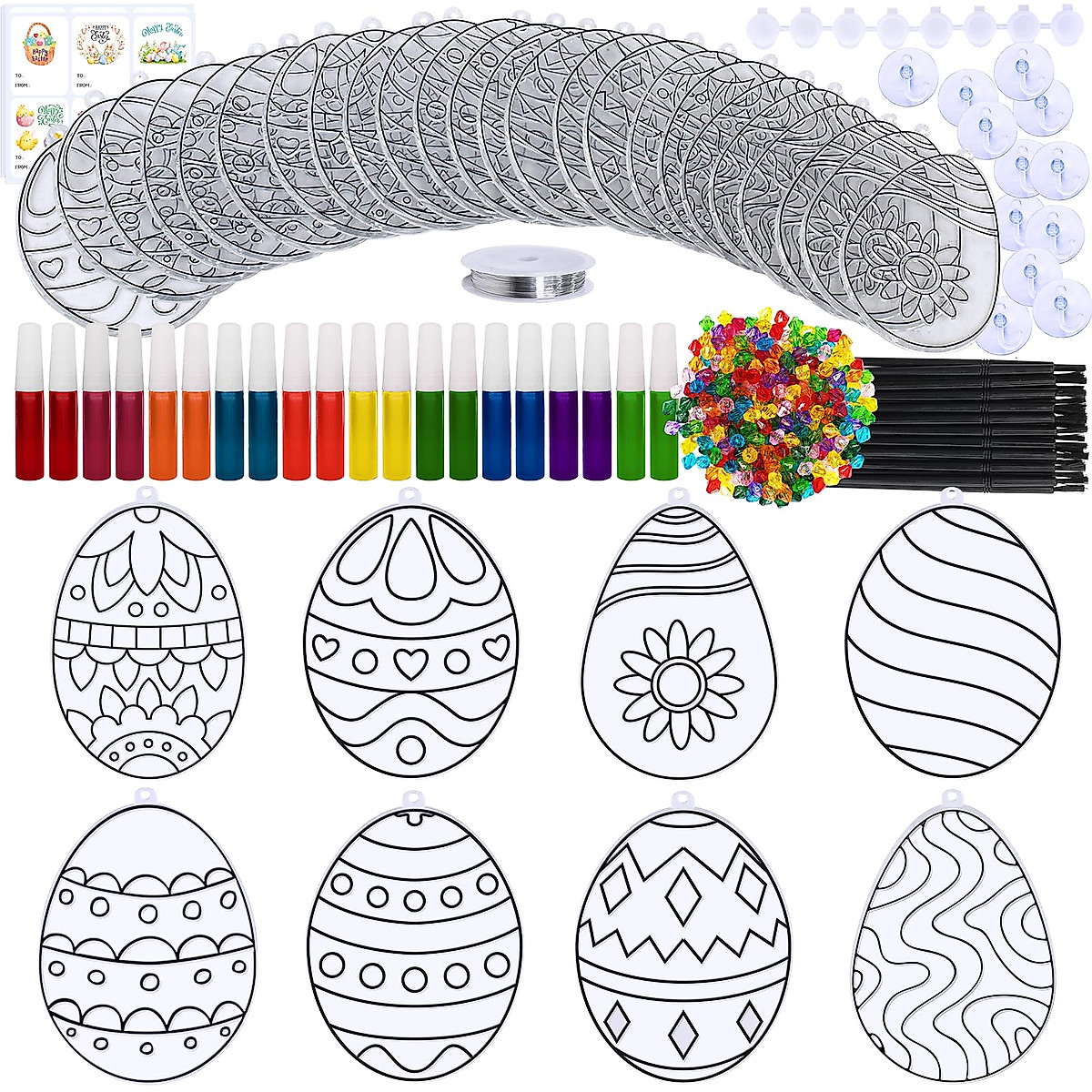24 Sets Easter Egg Suncatcher Ornaments Decoration DIY Window Paint Art Stickers Craft Kit 8 Designs Easter Egg Suncatchers for Kids Classroom Easter Spring Activity Art Projects Basket Party Favors