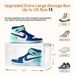 Clemate Upgraded X-Large Shoe Organizer,Shoe Storage Organizer,12 Pack,Shoe Box Clear Plastic Stackable,Drop Front Shoe Box with Clear Door, Shoe Containers For Sneaker Display,Fit up to US Size12