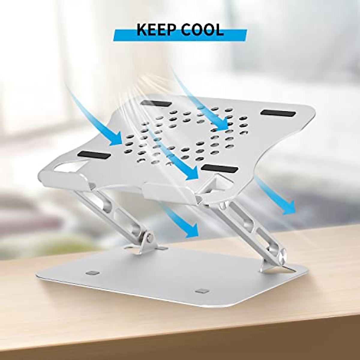 G-STORY Adjustable Laptop Stand, Portable Laptop Riser for 17.3inch Laptops, Adjustment Laptop Stand for Desk, Portable Laptop Riser Holds Up to 17.6lbs Laptop Riser for Notebook (Stand+Fan)