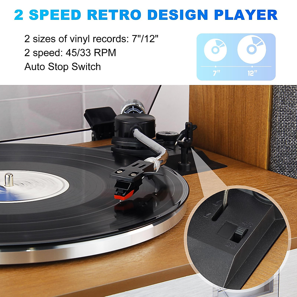 LUXSWAY Vinyl Record Player with Romote Control CD Player with LCD Display Encoding with Bluetooth All-in-One Player Variable Pitch