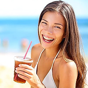 100 Pieces Valentine Straws Heart Shaped Pink Straws Plastic Disposable Drinking Cute Straw Drinking Coffee Milk Straw Valentine Party Favors for Bridal Shower Wedding Supplies (100 Pieces)