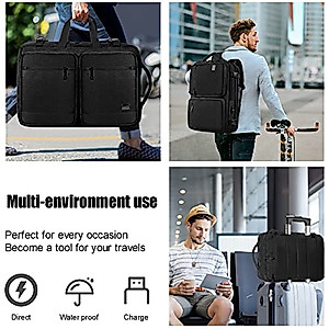 AGUI'S SUMMER Carry on Backpack, Travel Backpack for Men Women,Expandable Large Computer Daypack Business Suitcase Backpacks 35L Black with USB Charging Port