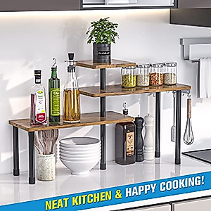 Kitchen Countertop Organizer Kitchen Organization, 3 Tier Shelf Moveable Corner Shelf Organizer for Kitchen Counter, Bathroom Counter, Spice Rack, Coffee Area, Over Sink, Dresser Table (Rustic Brown)