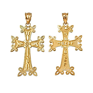 LA BLINGZ 14K Yellow Gold Armenian Reversible Cross Pendant
