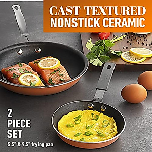 GOTHAM STEEL Cast Set, 2 Piece Nonstick Copper Fry Pans, 5.5” & 9.5” Non Stick Skillets, Metal Utensil Oven & Dishwasher Safe