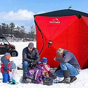 Your Choice Pop Up 3-4 Person Ice Fishing Shelter, Fully Insulated Ice Fishing Shelter, with Insulated Layer to Windproof and Warm Ice Fishing Tent, Ice Fishing Gear and Equipment - Color Red