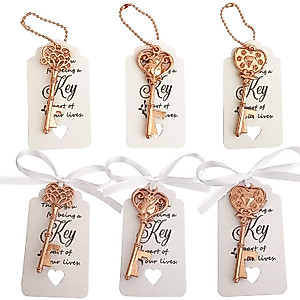 WODEGIFT 30pcs Key Bottle Openers,Wedding Favors,Gifts,Decorations or Souvenirs for guests Bulk,Bridal Shower Party Favors with Card Tag and Chains (Rose Gold)