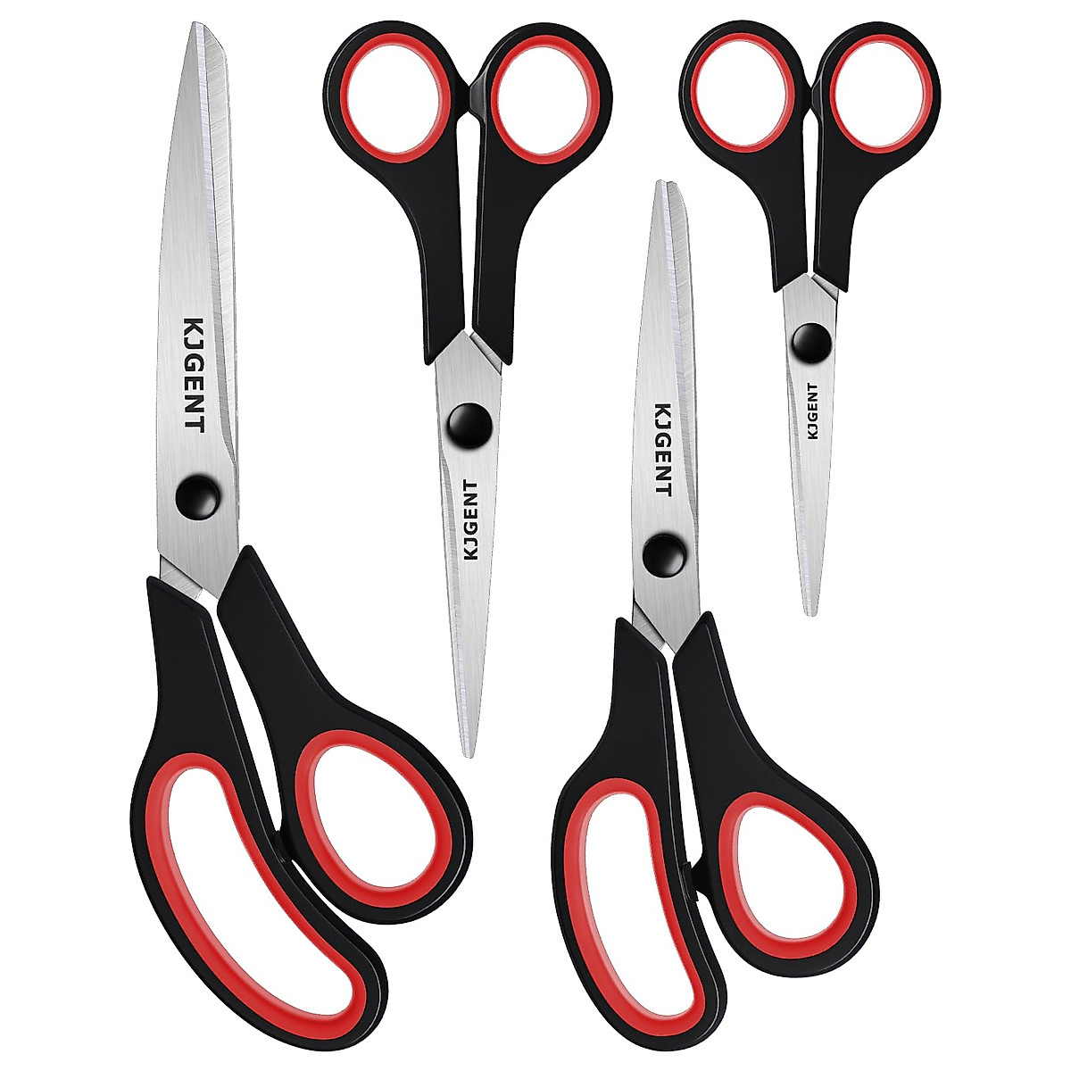 Scissors All Purpose 4-Pack, Heavy Duty Scissors Set with Thick and Sharp Blades, Premium shears with Soft Handles, Paper Scissors for Office Household Fabric Craft School Supplies (Black)