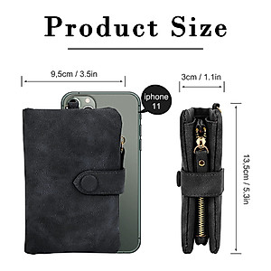 CONISY Small Wallets for Women, Soft Leather Multi Card Holder RFID Blocking Womens Wallet with Wristlet Zipper Coin Pocket (Black)