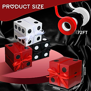 50 Pcs Dice Favor Boxes 4 x 4 x 4 Inch Casino Party Decorations Game Night Decorations Casino Themed Party Goodie Boxes Gift Box with Ribbon for Birthday Supplies (Black, White, Red)