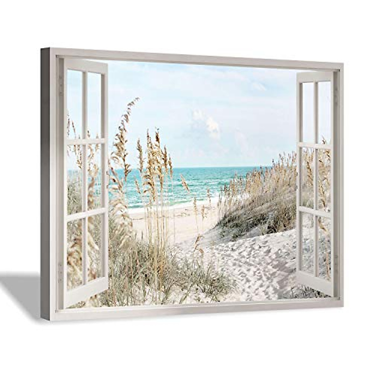 Hardy Gallery Coastal Beach Picture Wall Art: Beach Theme Window Canvas Art Prints Seascape Artwork Small Size for Bathroom (16” x12” x 1 Panel)