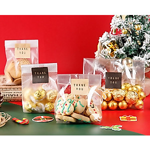 LOKQING Cellophane Treat Bags Cookie bags for Packaging Clear Gift Bags with Stickers for Cookies,Candy,Chocolates(100PACK,9x3.2inch)