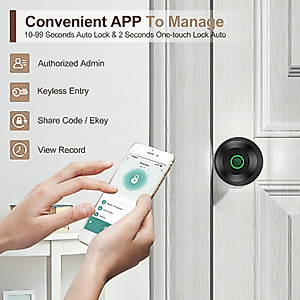 HEI LIANG Fingerprint Door Lock，Smart Door Knob, Smart Lock Biometric Door Lock Fingerprint Door knob with App Control Suitable for Bedroom,Utility Room,Apartments Offices,Hotels(Black)