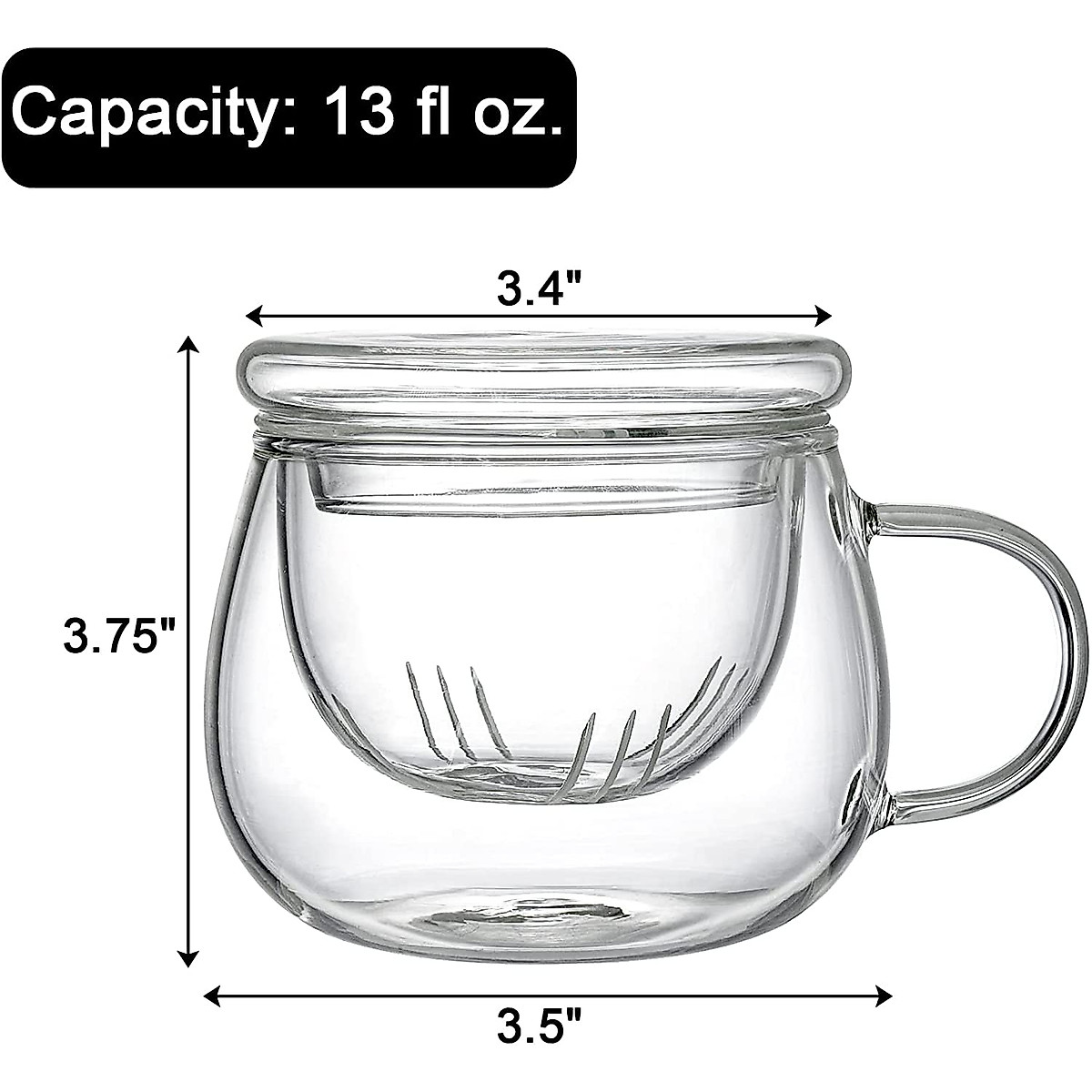 Set of 2 Glass Tea Cups Tea Mug with Infuser and Lid - Heat Resistant Borosilicate Glass, Clear Teacup with Strainer for Loose Leaf Tea, Blooming Tea, and Tea Bags - Ideal for Tea Lovers