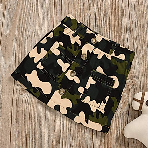 BOEBNOZCV Toddler Baby Girls Camouflage Outfit Black Letter Tops Shirt + Denim Skirt Dress Shorts Summer Two Piece Clothes Set (Camouflage Denim, 6-7 Years)