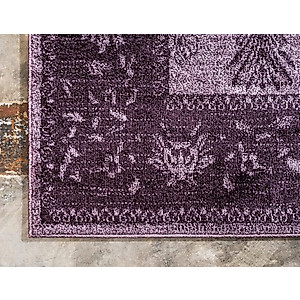 Unique Loom La Jolla Collection Farmhouse, Contemporary, Botanical, Traditional, Vintage Area Rug, 4 x 6 ft, Violet/Dark Purple