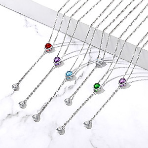 FOCALOOK 925 Sterling Silver CZ Teardrop Lariat Necklace 16"-18" Y Drop Adjustable April Birthstone Synthetic Diamond Necklaces for Women