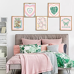 12 Pieces Danish Pastel Room Decor Green and Pink Wall Art Poster Aesthetic Room Decor Unframed Canvas Abstract Posters for Living Room Teen Room Decor, 8 x 10 Inches