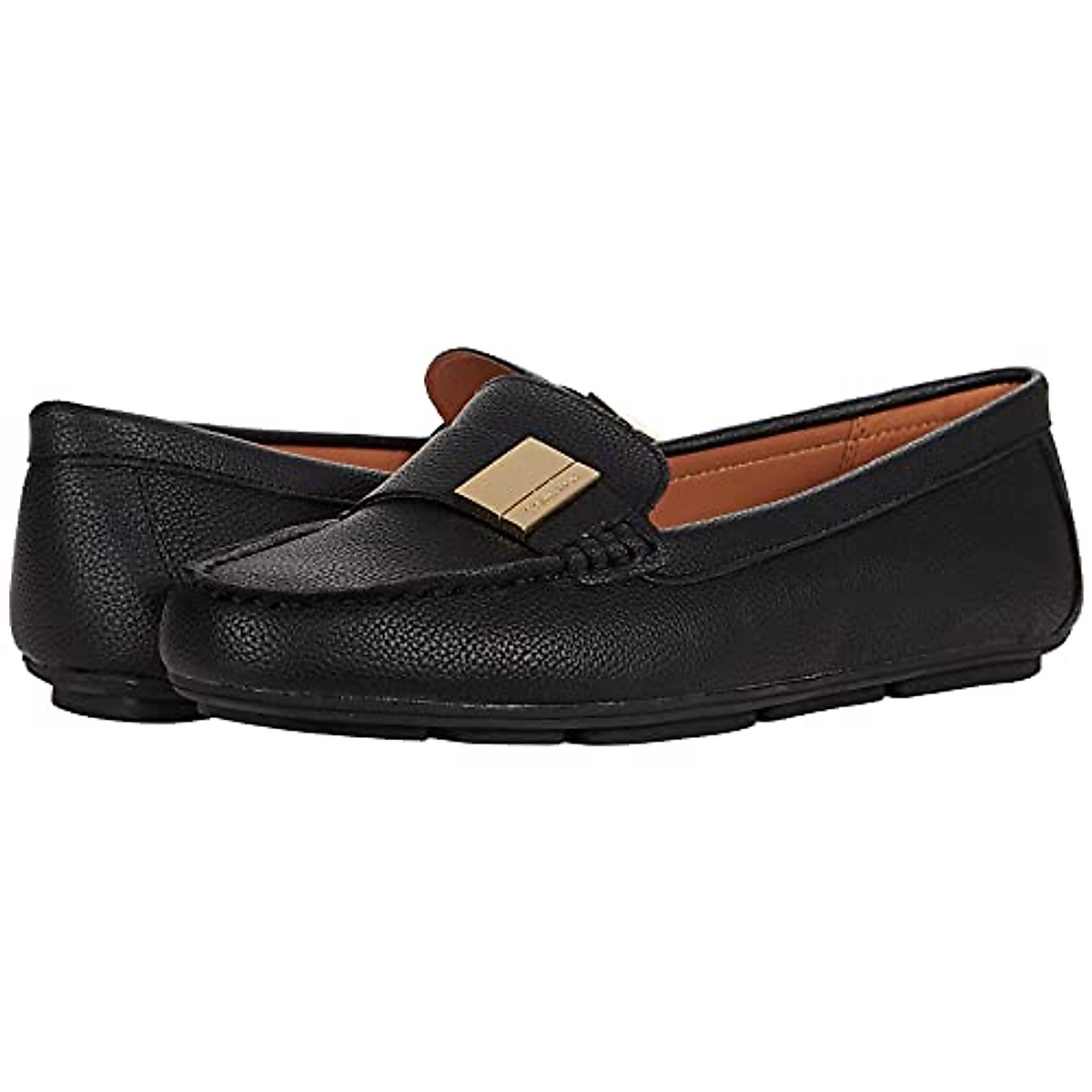 Calvin Klein Women's Lisa Loafer Flat, Black Leather 001, 7.5