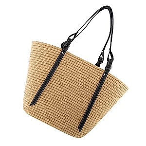 Ayliss Women Large Beach Tote Shoulder Handbag Summer Beach Cotton Crochet Handwoven Weaving Shoulder Purse Bag (Khaki)