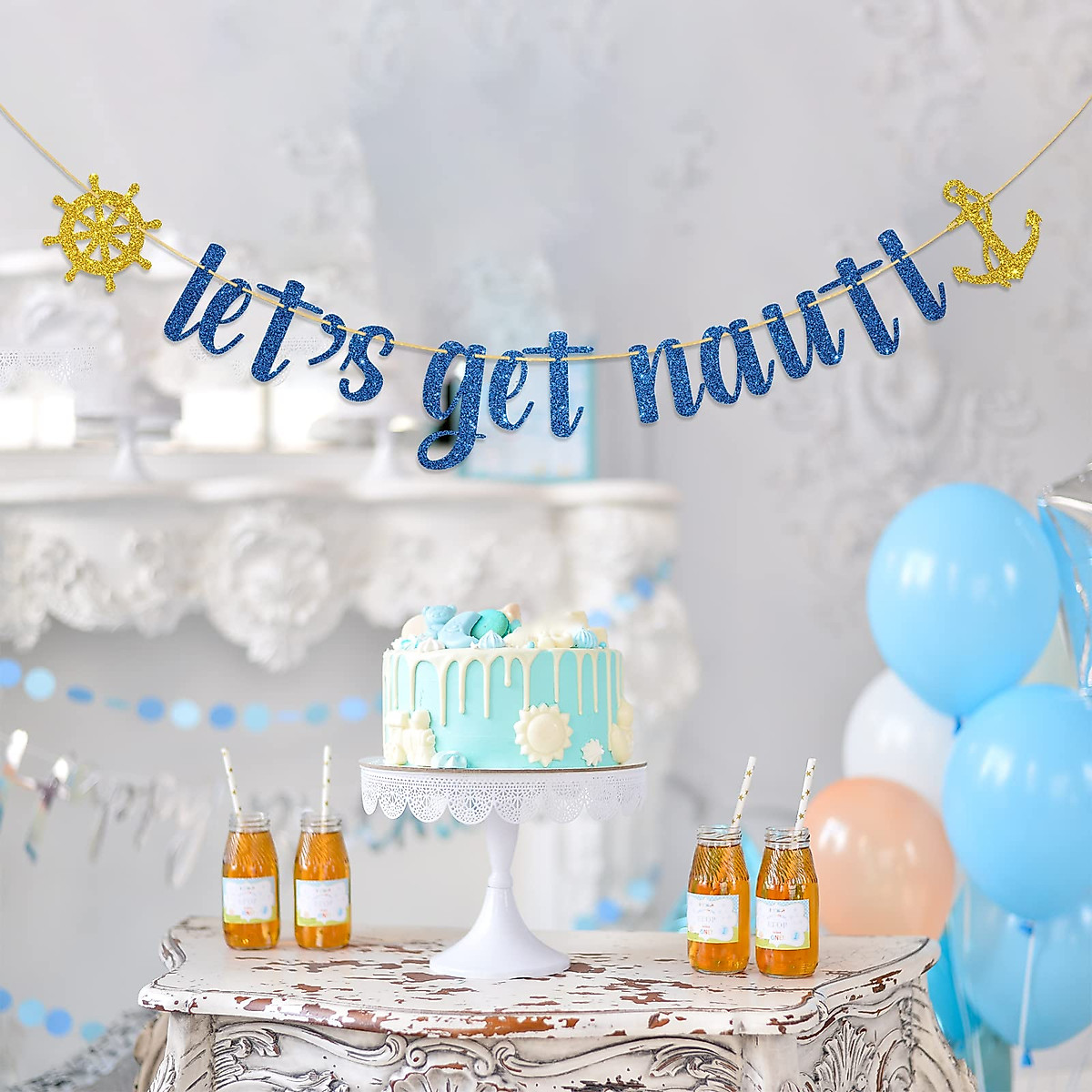 Dalaber Let's Get Nauti Banner, Nautical Theme Birthday / Bridal Shower / Bachelorette Party Decoration, Anchor Cruise Banner for Wedding Party Favors, Funny Wedding Bachelorette Party Supplies