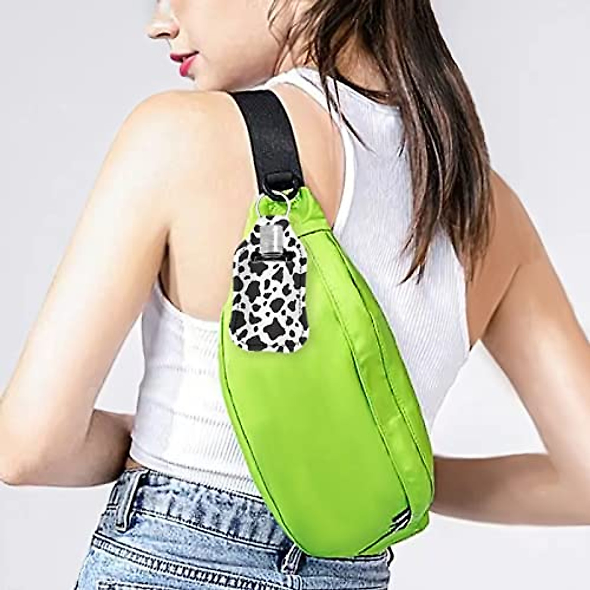 Youngerbaby Lovely Cow Print Travel Size Hand Sanitizer Holder Keyring Girls Keychains with Metal Ring