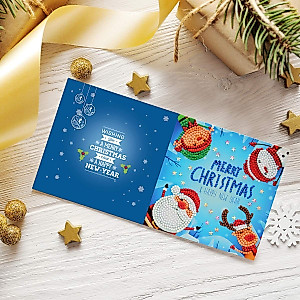 8-Pack Christmas Cards 5D DIY Diamond Painting for Adults Kids, Santa Claus Penguin Snowman The Christmas Tree, Art Round Diamond, Greeting, Thank You, Card Creativity for Holiday Family and Friends