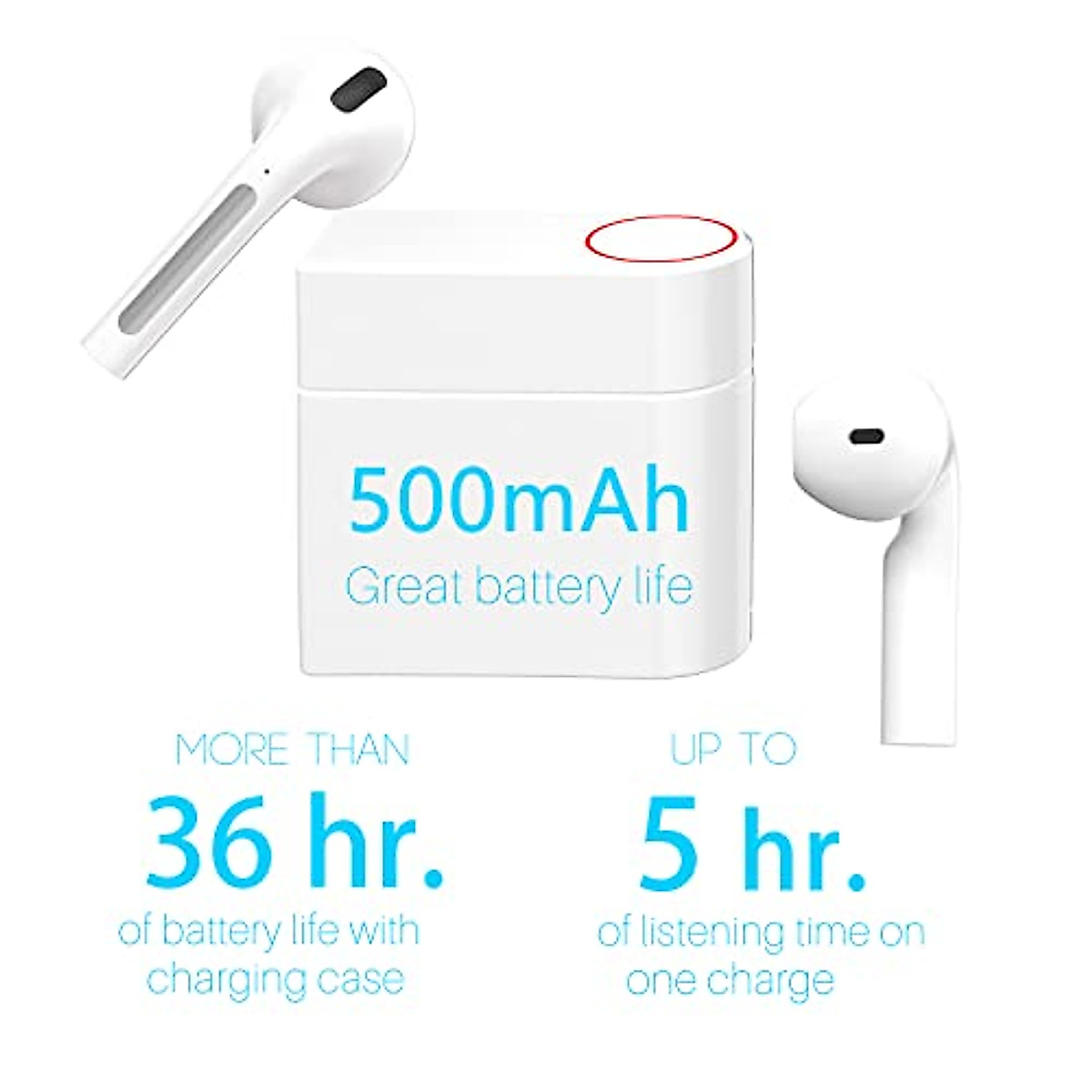 True Wireless Earbuds, Utotrip IPX5 Waterproof Bluetooth 5.0 Wireless Headphones with Mic, Type C Fast Charging Case 30H Playtime in-Ear Hi-Fi Stereo Sound TWS Earphones for Sport Work Running (White)