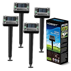 Aogist 1 Upgrade Mole, Ultrasonic Animal Waterproof Outdoor Solar Powered Gopher and Vole Chaser Humane Repel-pesticides, 4 Pack, Black, 4 Count