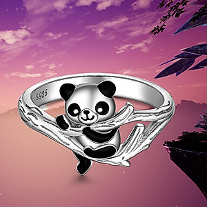 Silver Panda Ring for Women Cute Panda Bear Jewelry Rings Animal Friendship Mothers Day Valentines Gifts Size 8