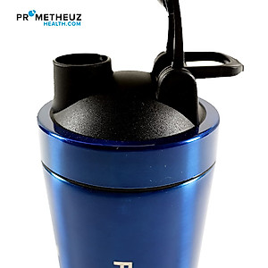 Prometheuz 24oz Stainless Steel Insulated Shaker Bottle with Wire Whisk, Double Walled Vacuum Perfect for Protein Shakes and Pre-Workout to Keeps Hot and Cold, Blue