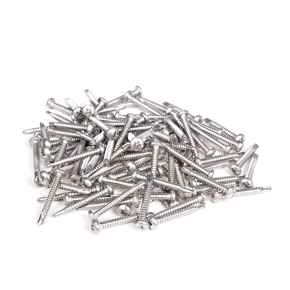 #10 Size, 1 1/2" Length (38mm) - Self Tapping Screw - Self Drilling Screw - 410 Stainless Steel Screws = Exceptional Wear and Very Corrosion Resistant - Phillips Pan Head - 100pcs