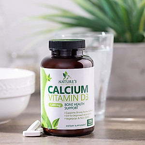 Calcium 1200 mg Plus Vitamin D3, Bone Health & Immune Support - Nature's Calcium Supplement with Extra Strength Vitamin D for Extra Strength Carbonate Absorption Dietary Supplement - 120 Tablets