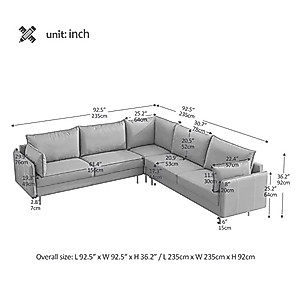 92.5" Wide Symmetrical Corner Sectional, L-Shaped Modular Sectional Sofa, Technical Faux Leather Sofa Couch for Living Room, Dark Grey