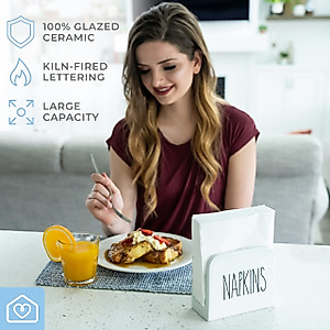 Heartland Home Porcelain White Napkin Holder. Large Napkin Dispenser for Cocktail or Luncheon Napkins. Vertical Napkin Holders for Kitchen, Tables and Outdoor. Farmhouse White and Black Servilletero