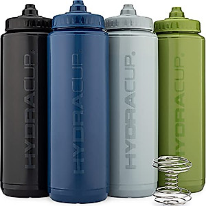Hydra Cup - 4 PACK - 32oz Squeeze Water Bottles Bulk Set, BPA FREE, For Sports, Cycling, Bike, Quick Squirt Hydration, Shaker Cup Wire Whisk Included.
