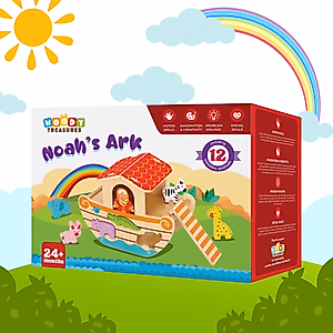woody treasures Wooden Toys - Noah's Ark Toy (Educational & Development Toys, Great Gift for Girls and Boys)