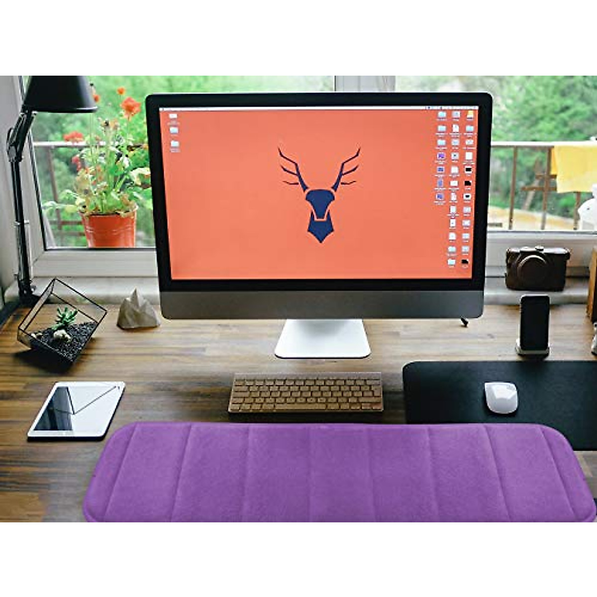 Computer Wrist Elbow Pad, Creatiee Premium Memory Cotton Desktop Keyboard Arm Rest Support Mat for Office Desktop Working Gaming - Less Elbow Pain(Long-Sized, 7.9 x 31.5 inch)(Purple)