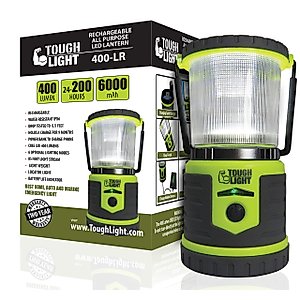 Tough Light USB Rechargeable Lantern | 400 Lumens | 200 Hours of Light | 6000mAh Power Bank | 6 Modes | Hanging Tent Lamp for Camping, Outdoors, Hurricane or Power Outage