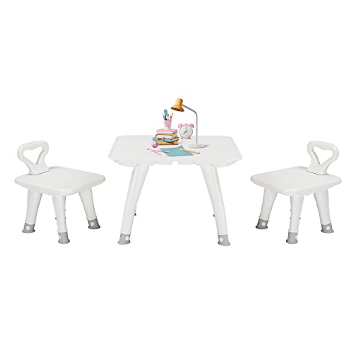 JOYMOR Kids Table and Chairs Set of 3, HDPE Material Ideal of Snack, Game, Craft, Art, Meal, White, 3 Piece Set