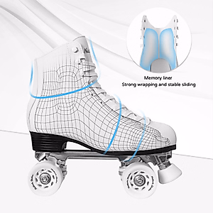 Roller Skates for Women with PU Leather High-top Double Row Rollerskates, Unisex-Adult Indoor Outdoor White Derby Skate Size 7 with Adjustable Fast Braking for Beginner