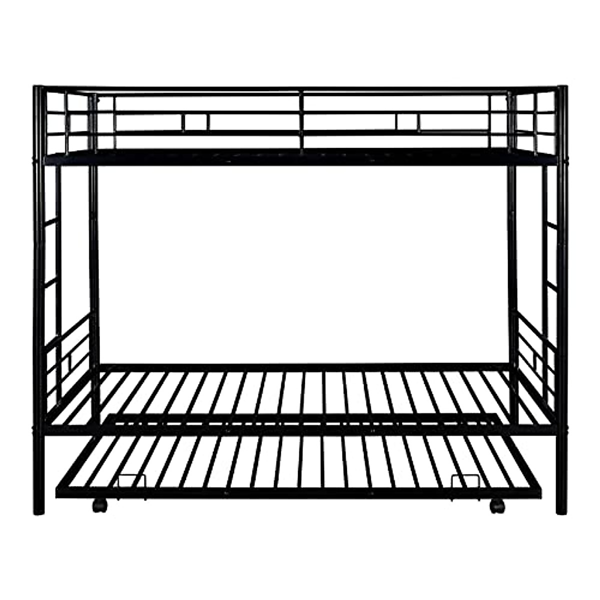 Olela Twin Over Twin Metal Bunk Beds with Trundle,2 Ladders for Boys Girls Adults,Convertible Bunk Beds for Kids Teens (Black)