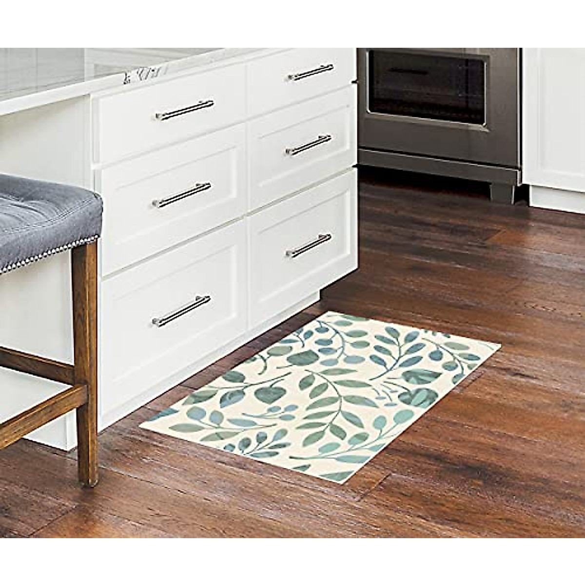 Studio M Floor Flair Woodsia - Cream Modern Greenery - 2 x 3 Ft Decorative Vinyl Rug - Non-Slip, Waterproof Floor Mat - Easy to Clean, Ultra Low Profile - Printed in The USA