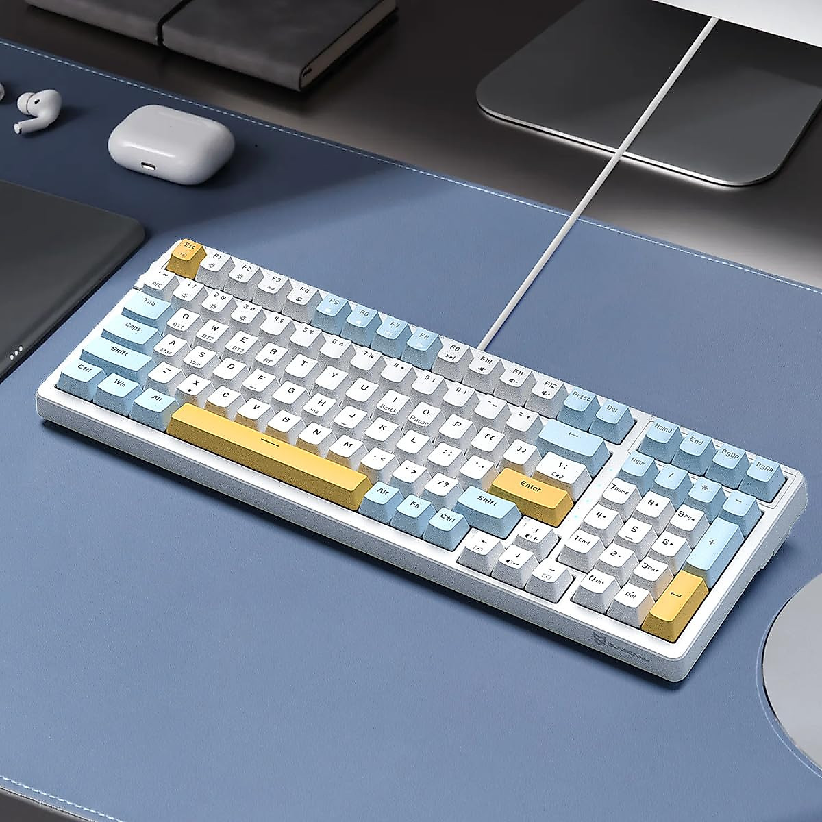 Merdia Wireless Mechanical Keyboard, Triple Mode 2.4G/USB-C/BT Gaming Keyboard 100 Keys Ice-Blue Backlit Brown Switch Keyboard | Rechargeable Keyboard | Mechanical Gaming Keyboard | Ice Blue/W/Y