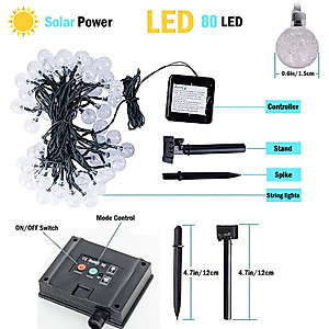 DING.PAI Solar Outdoor String Lights, Waterproof Solar Lights Outdoor with 80 LED Crystal Lamp Beads 8 Switching Modes for Garden Yard Porch Wedding Party Decor (Warm Yellow, 40FT)