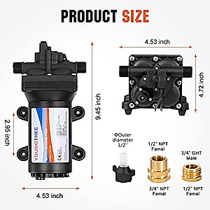 YOUNGTREE 110V Water Pump with Pressure Switch include Power Plug 5.5 GPM 70PSI 110VAC Water Pressure Booster Pump for Home Kitchen Bathroom RV Marine Yacht Garden Hose